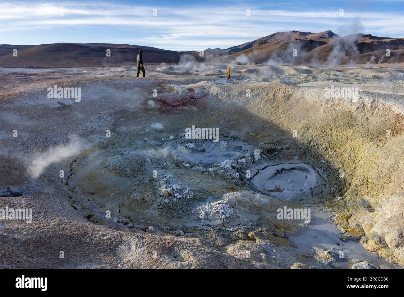 Stunning geothermic field of Sol de Mañana with its steaming geysers ...