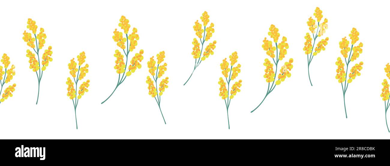 Mimosa yellow horizontal border seamless pattern. Floral seamless ...