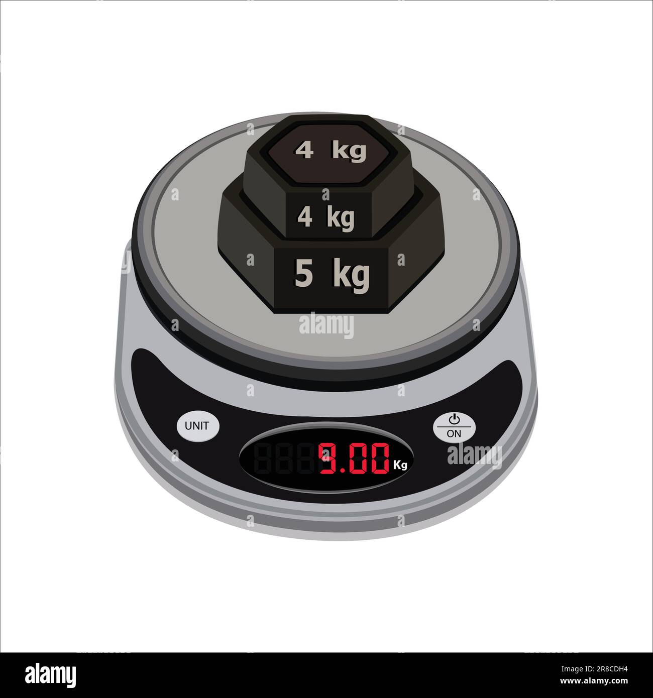 Digital weighing scale. Weight stones on a weighing scale, and isolate ...