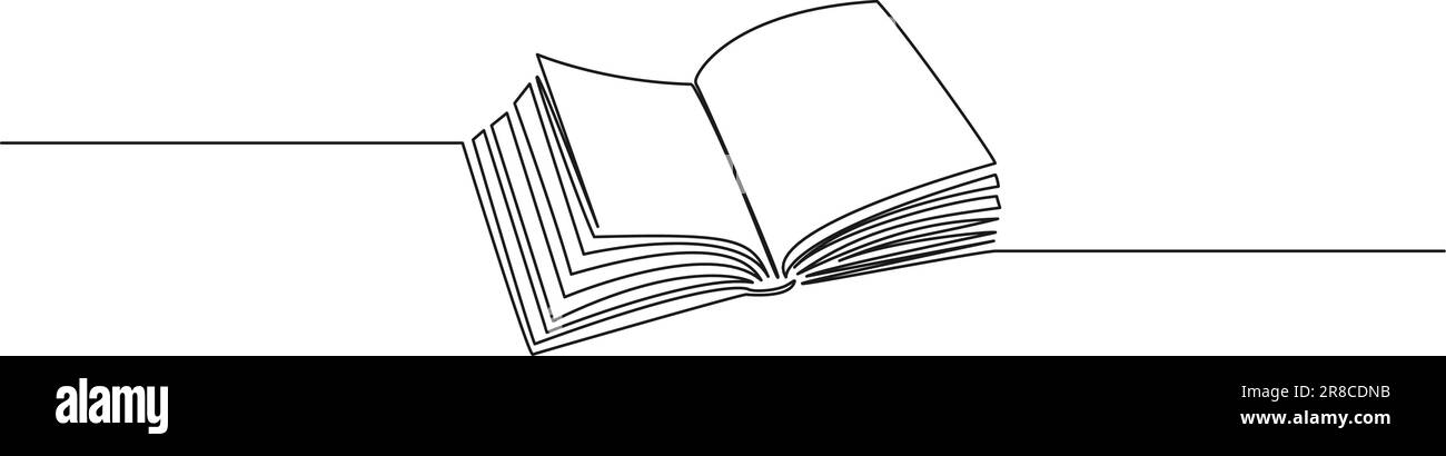 continuous single line drawing of open book, line art vector ...