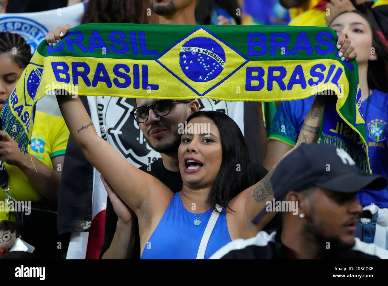 A Brazil supporter cheers during the international friendly soccer ...