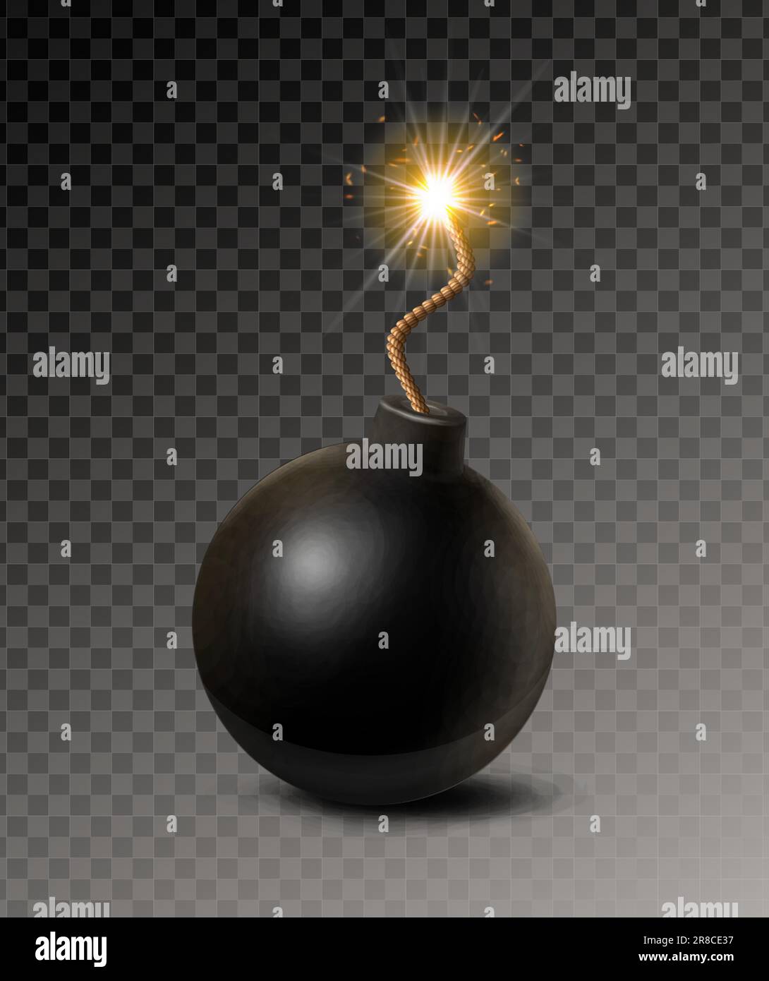 3d realistic vector icon. Black round bomb with burning fuse, isolated ...