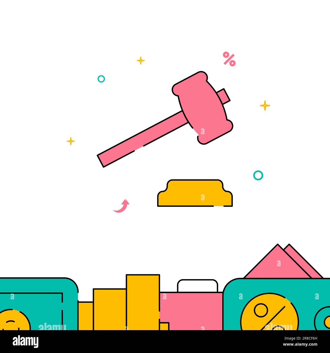 Auction, judge gavel, law filled line vector icon, simple illustration ...
