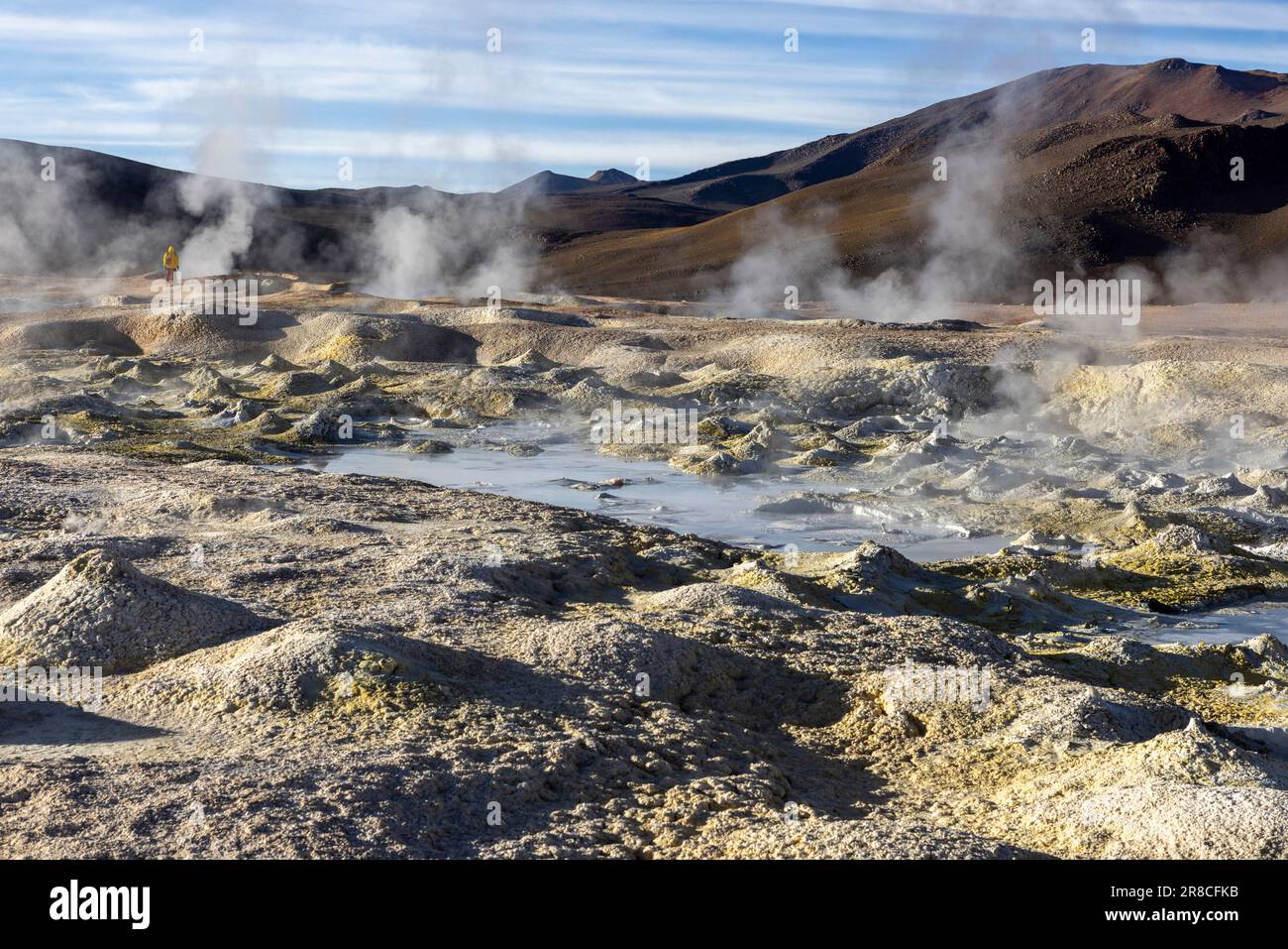 Stunning geothermic field of Sol de Mañana with its steaming geysers ...