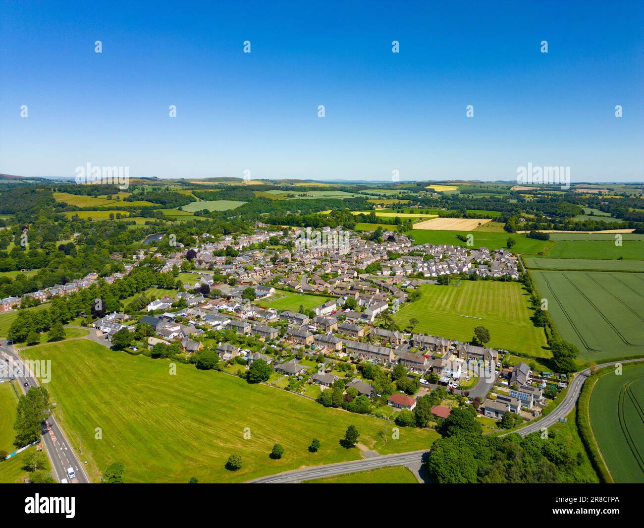 Aerial view from drone of village of St Boswells in Scottish Borders ...