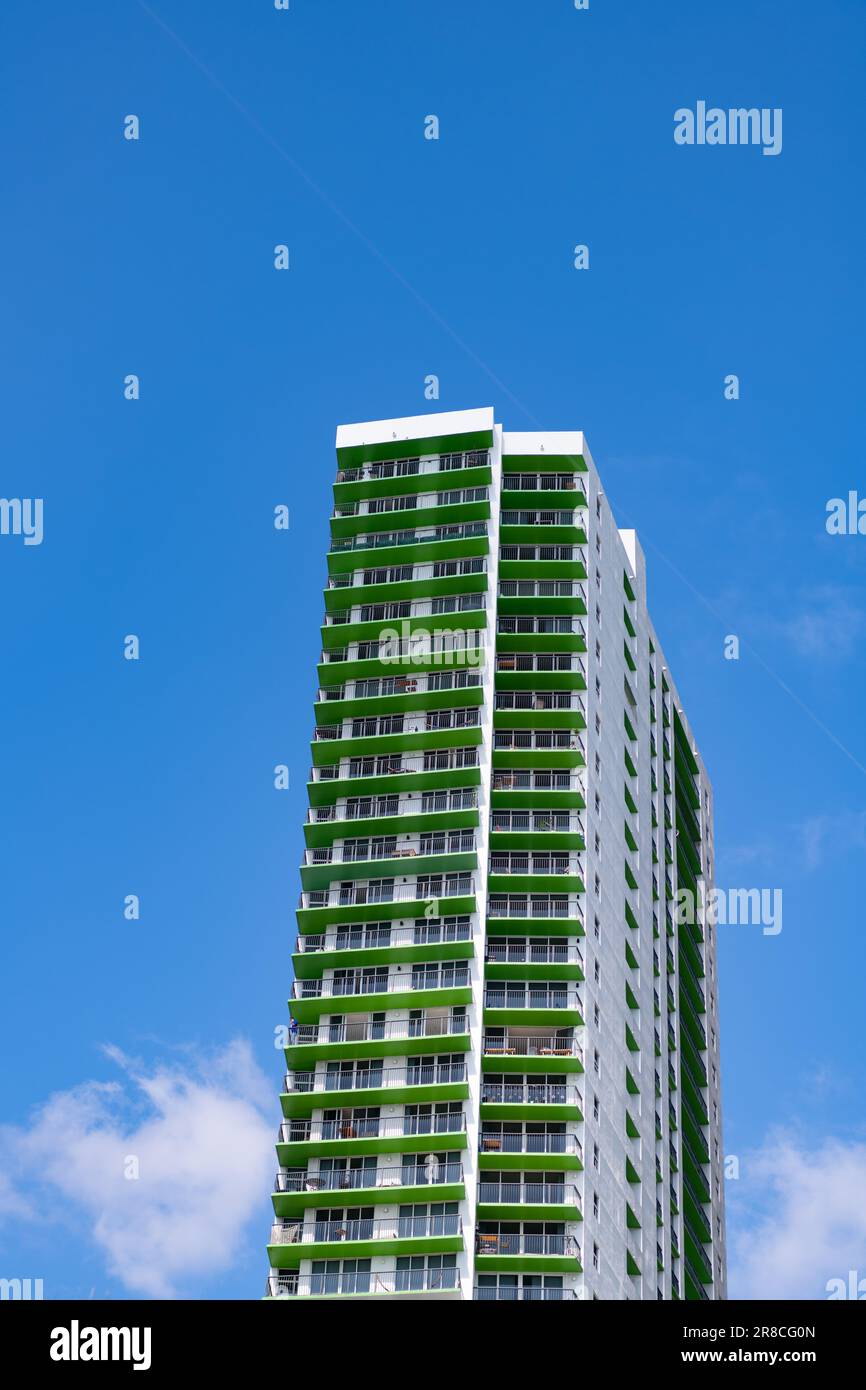 skyscraper building in miami with green facade. skyscraper architecture ...