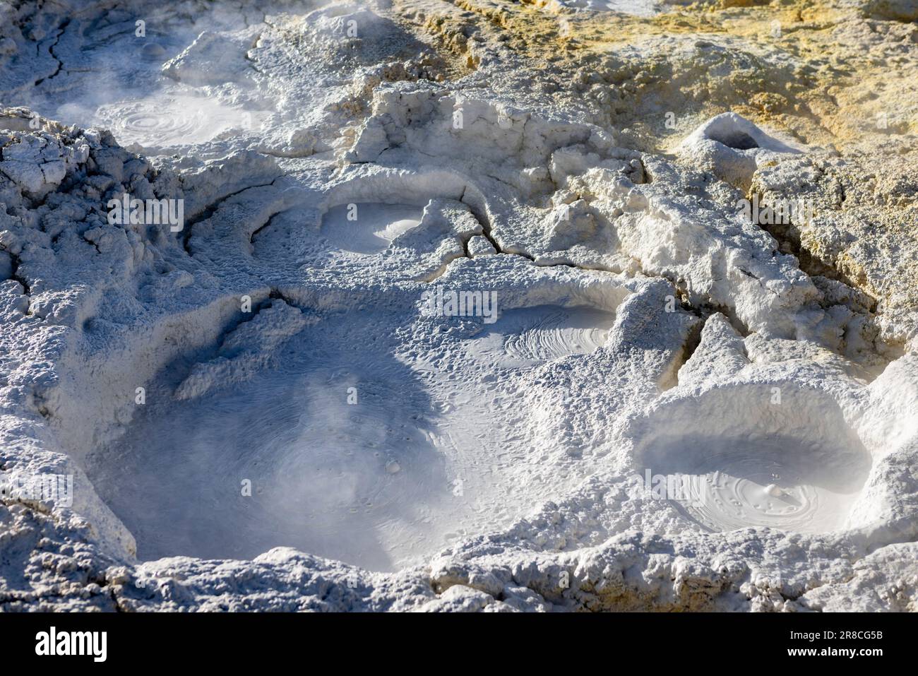 Stunning geothermic field of Sol de Mañana with its steaming geysers ...