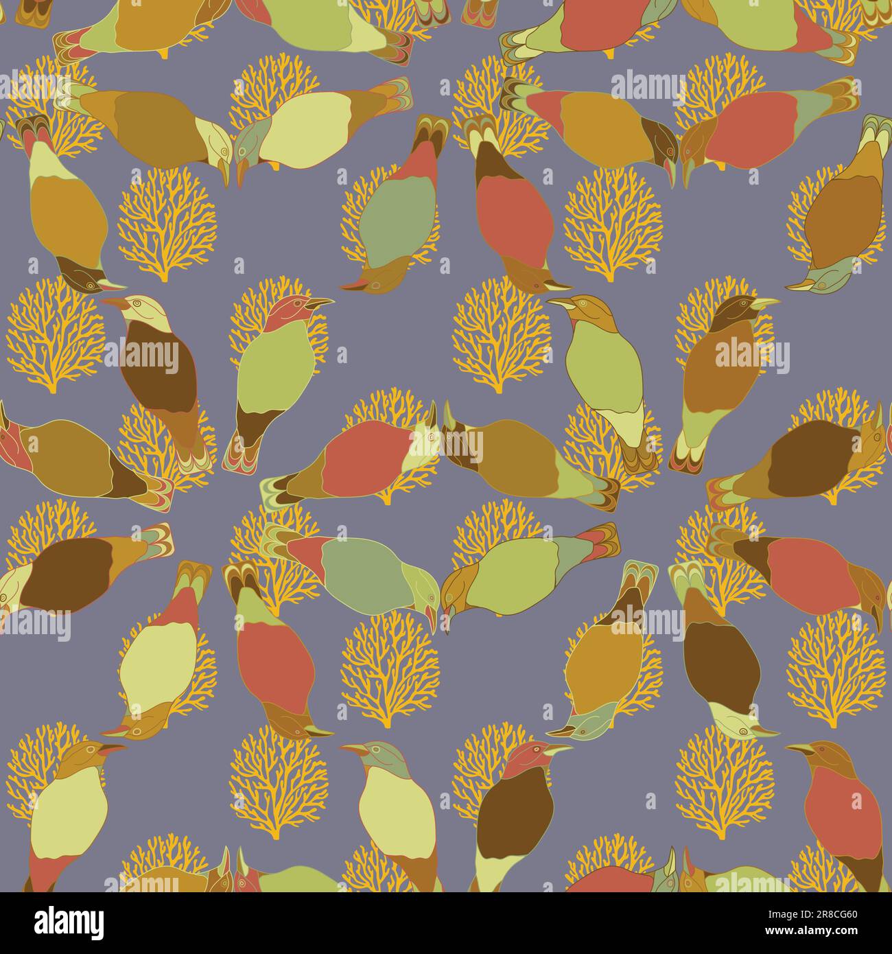 Birds and Nature Floral Exotic Seamless Pattern. Banana quit bird ...