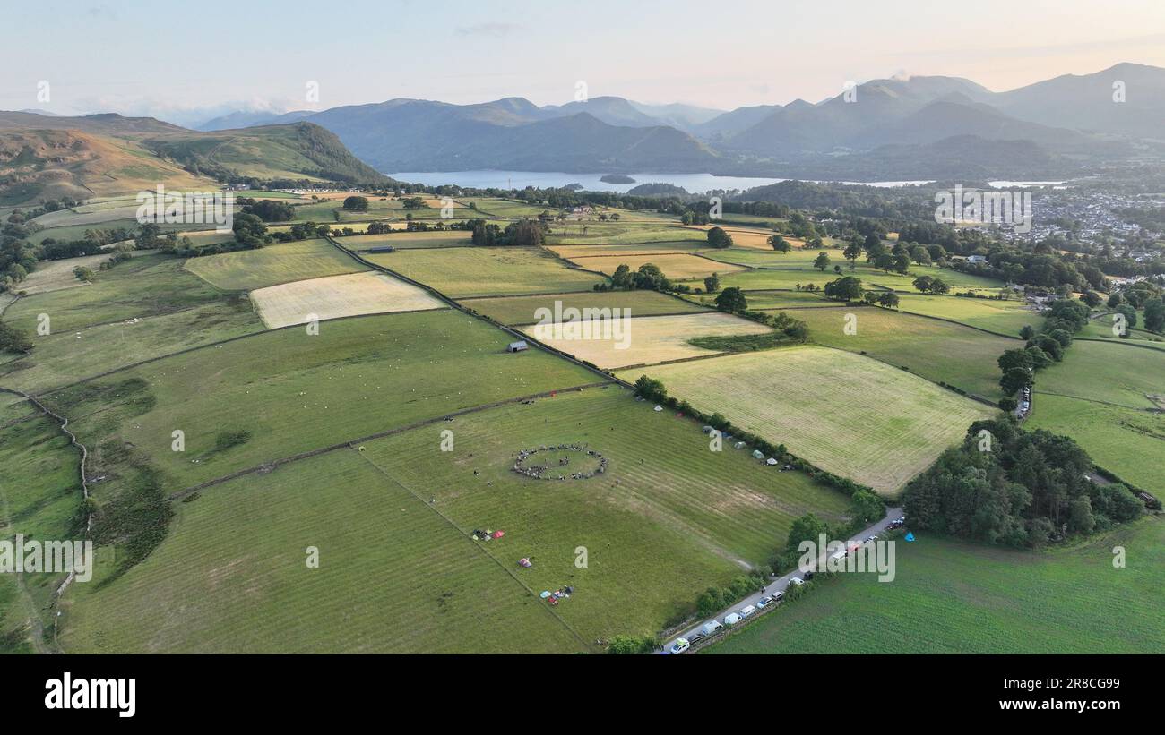 People gather around the stones during the Castlerigg Stone Circle ...