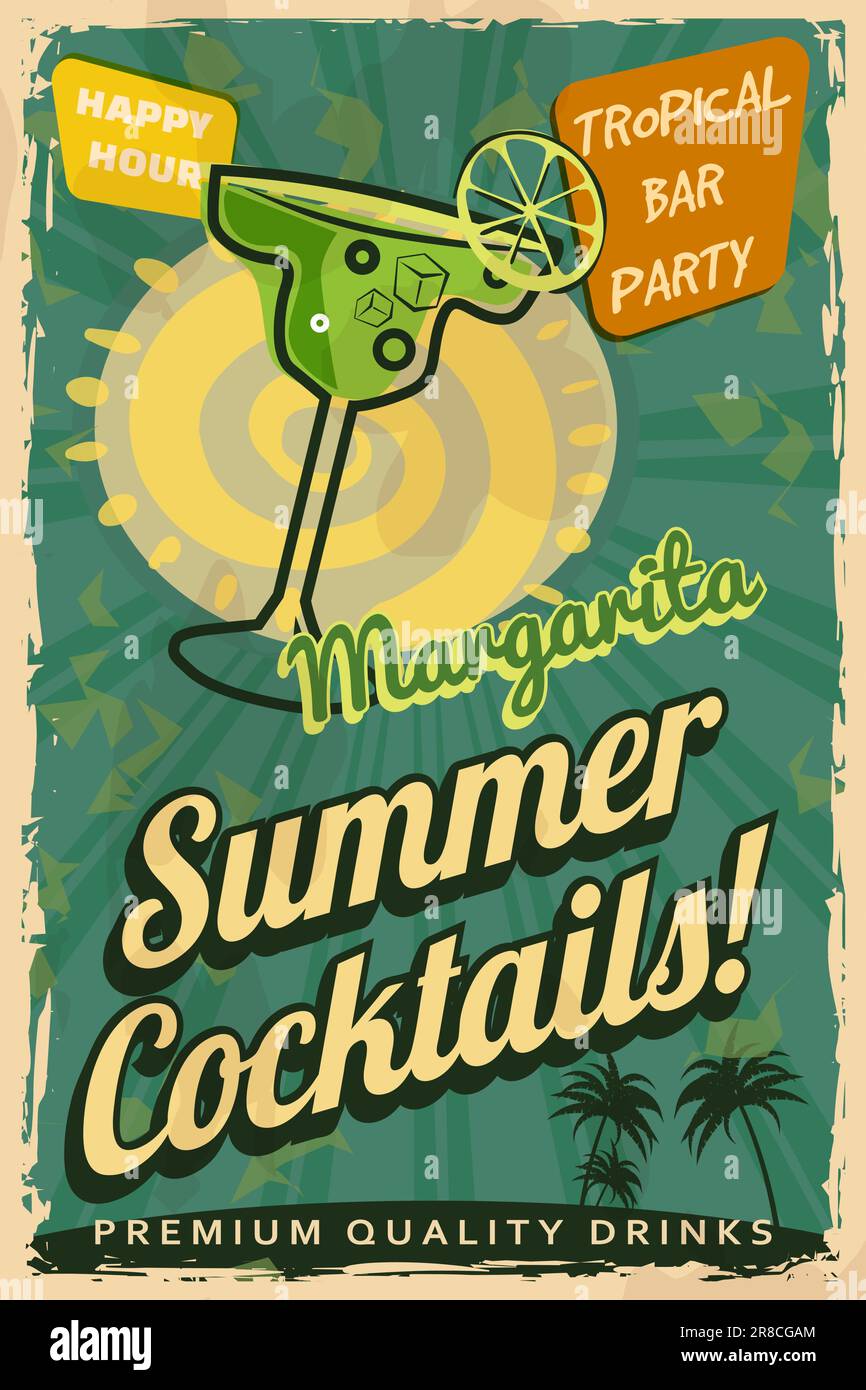Margarita Cocktail Retro poster. Cocktail lounge vintage sign Stock ...