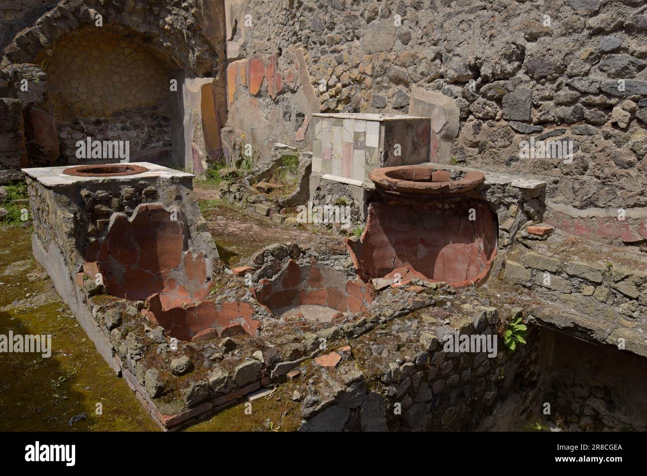 Remains of Dolium storage jars in Roman shop counters in the town of ...