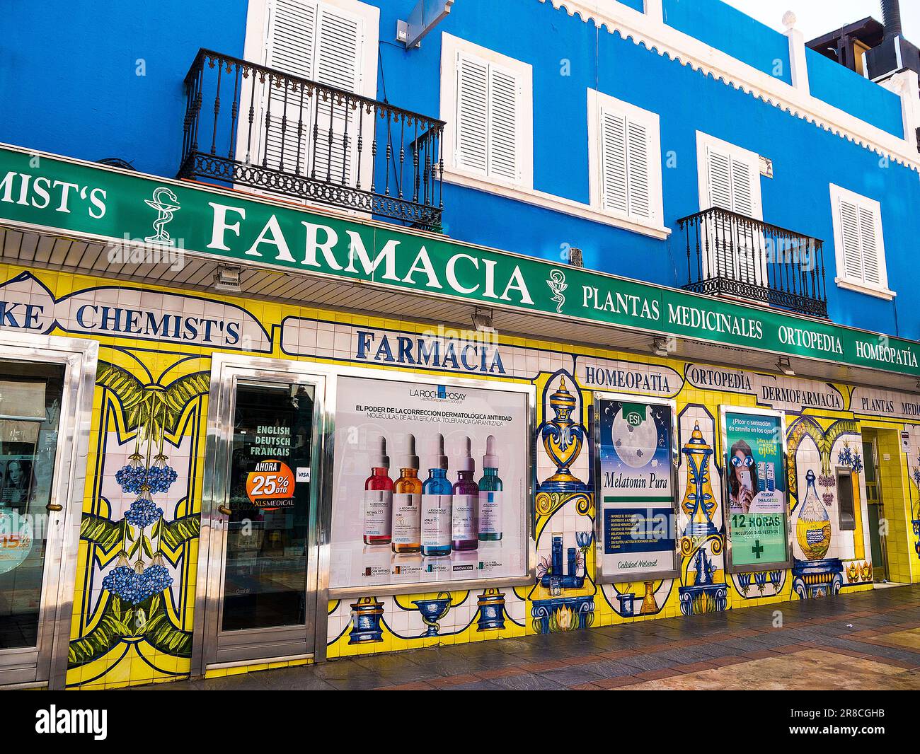 Colourful Pharmacy covered in ceramic tiles in Fuengirola Spain Stock ...