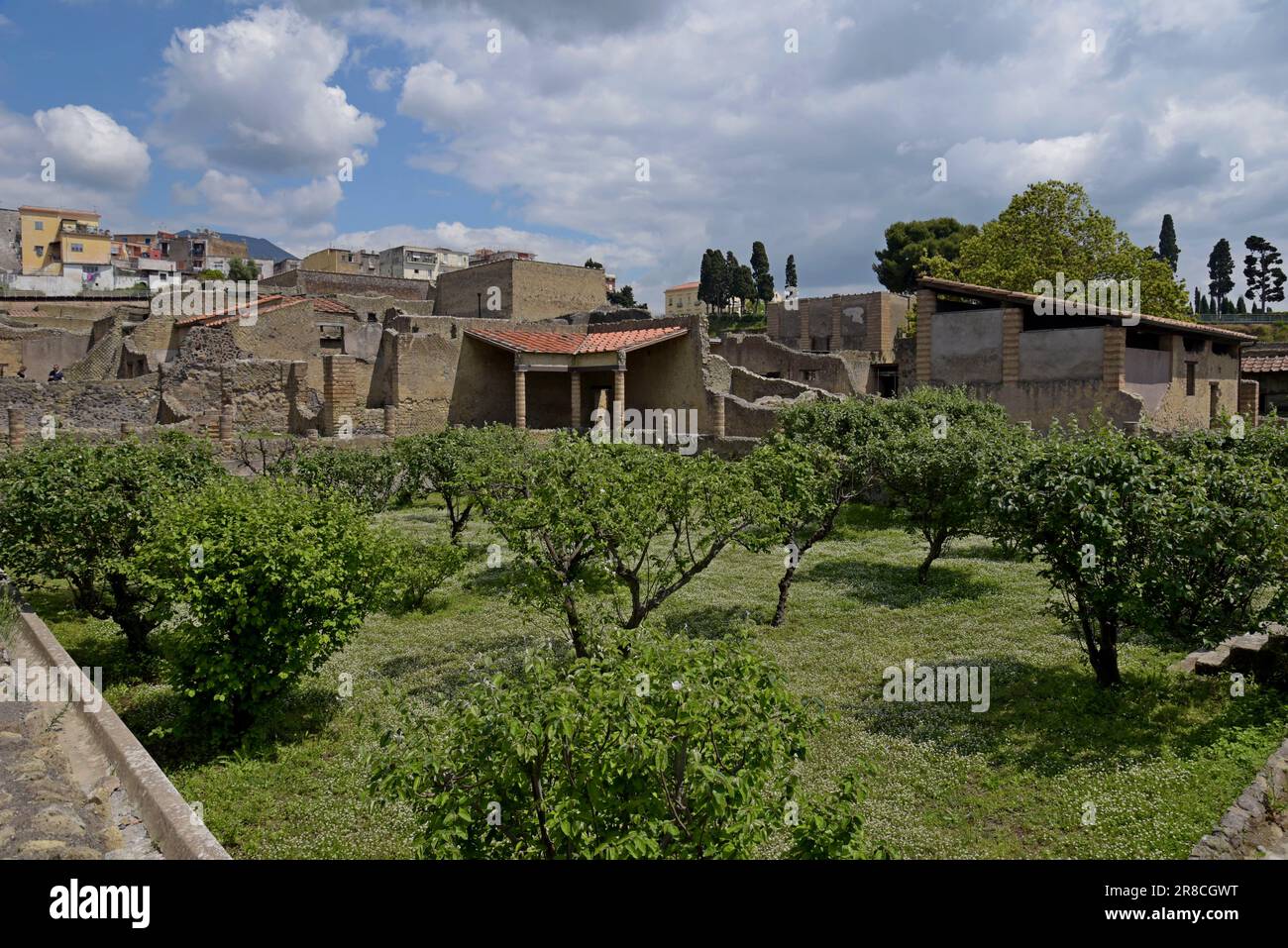Lawn and garden space in a house at the Roman town of Herculaneum ...