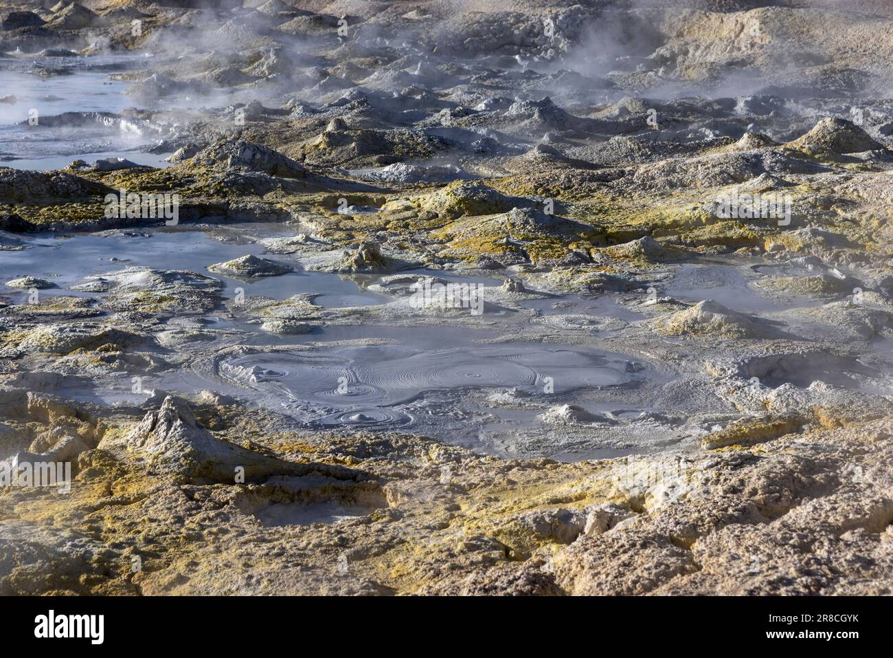 Stunning geothermic field of Sol de Mañana with its steaming geysers ...