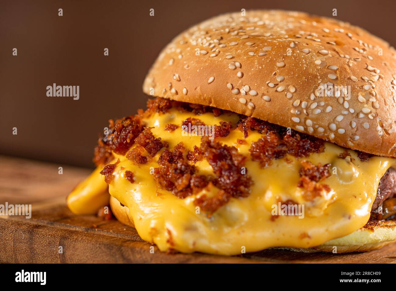 Delicious hamburger with cheese and bacon shooting in studio Stock ...
