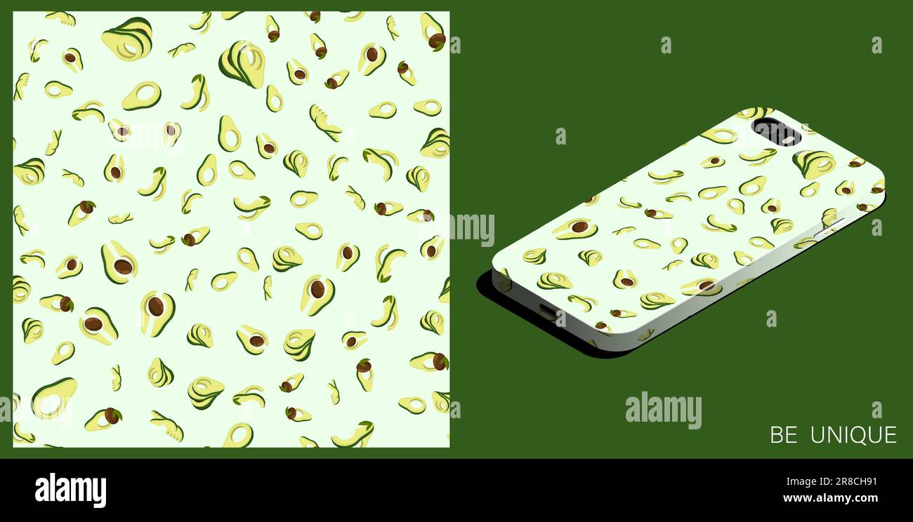 Modern smartphone in unique case decorated Avocado cutting fruit ...