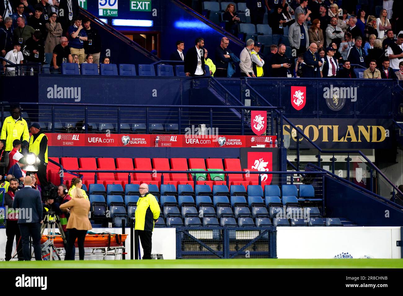 A general view of the empty Georgia dugout as play is disrupted due to ...