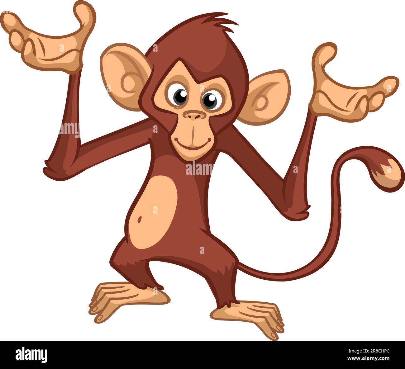 Cartoon monkey chimpanzee waving hands. Vector illustration of happy ...