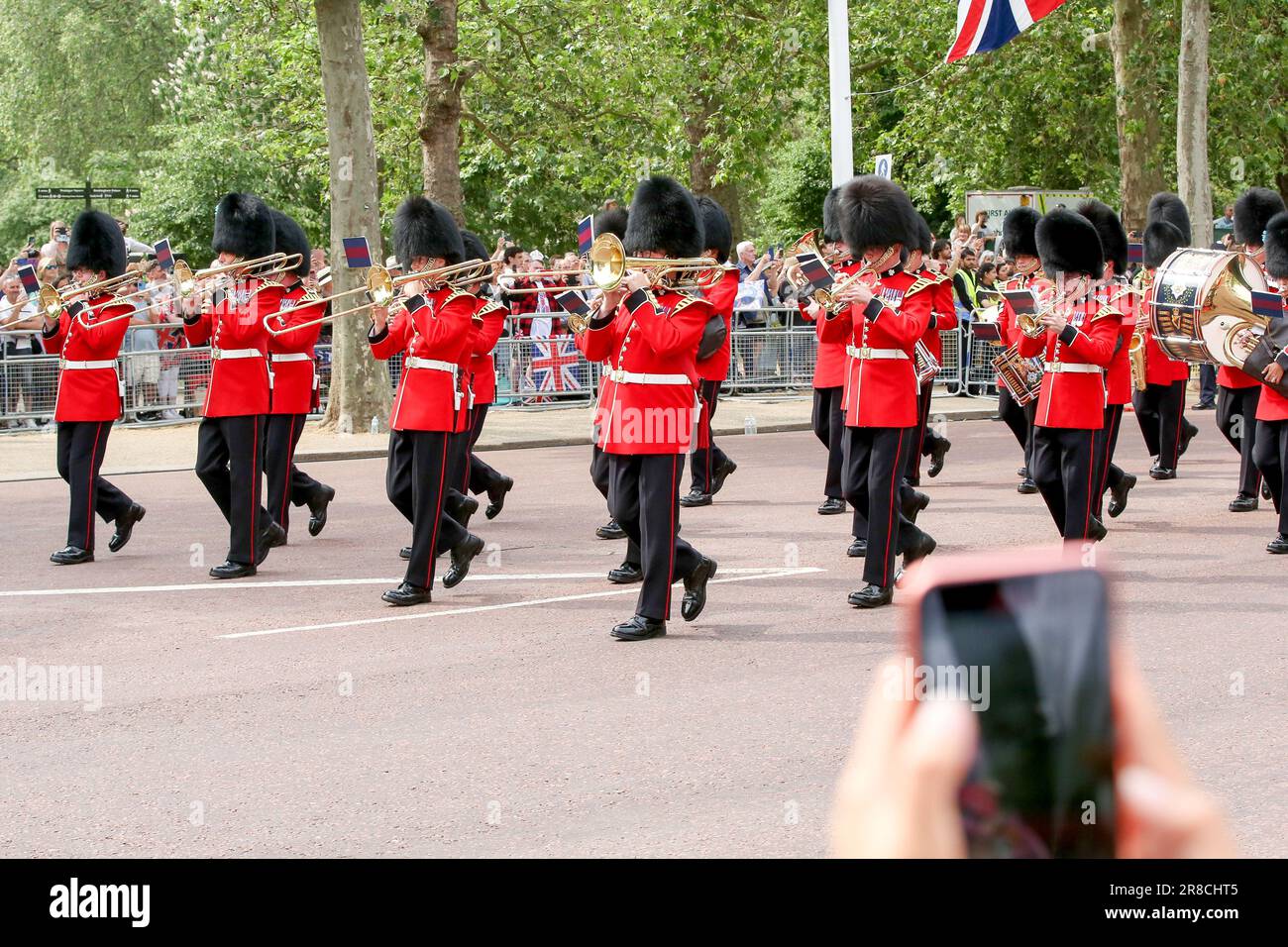 London, UK. 17th June, 2023. Members of the band march along The Mall ...