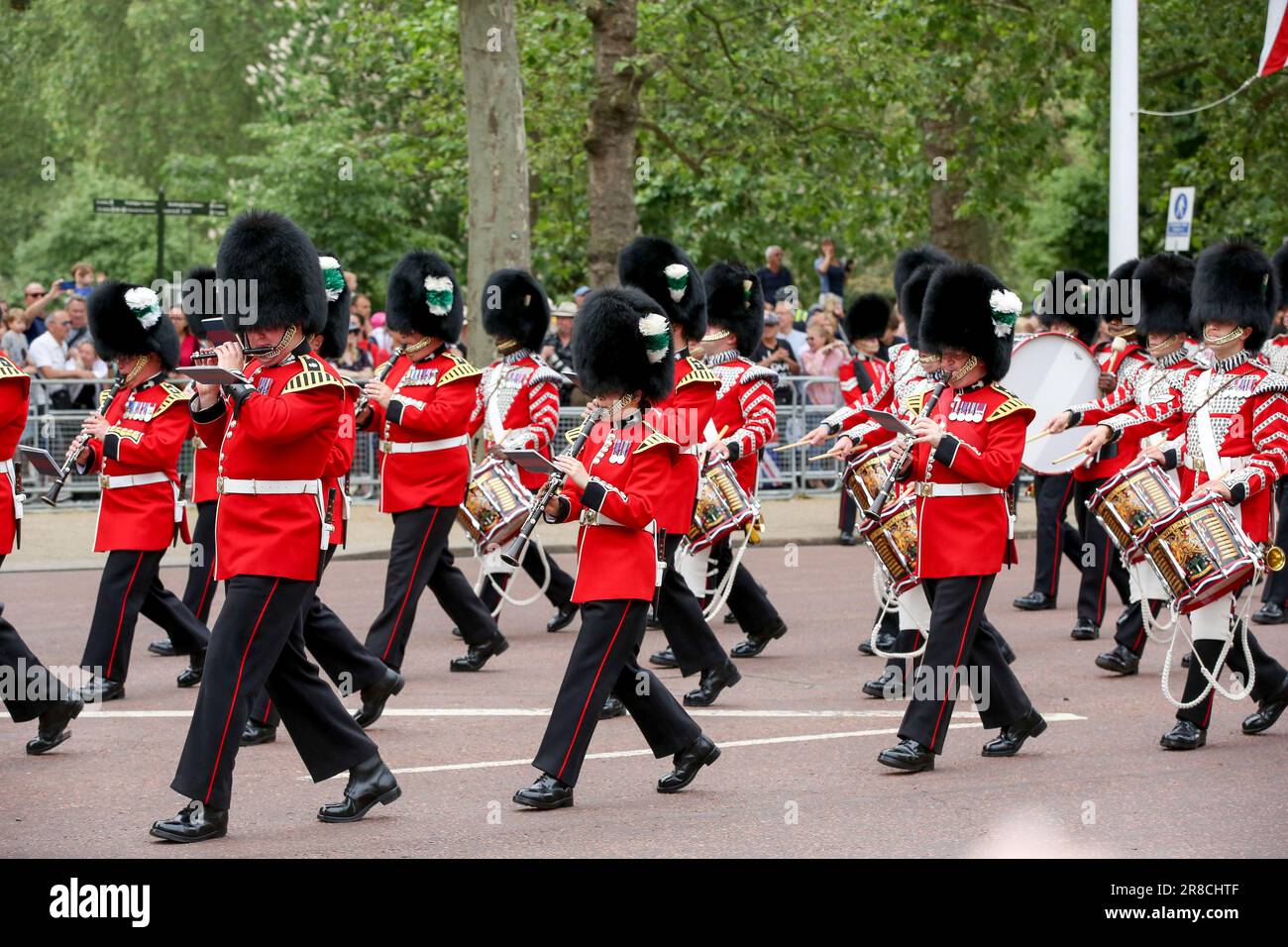 London, UK. 17th June, 2023. Members of the marching band march along ...