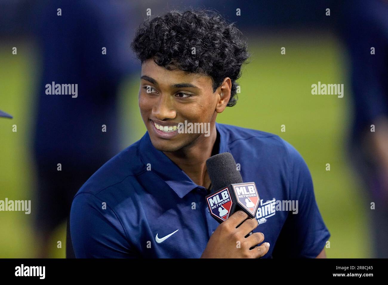 Draft prospect Arjun Nimmala participates in the MLB baseball draft ...