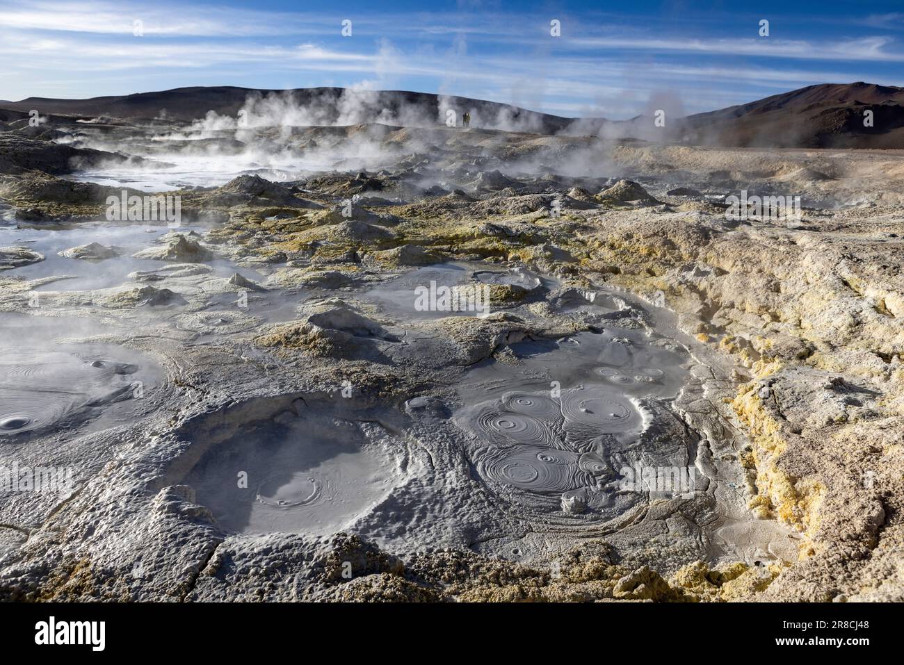 Stunning geothermic field of Sol de Mañana with its steaming geysers ...