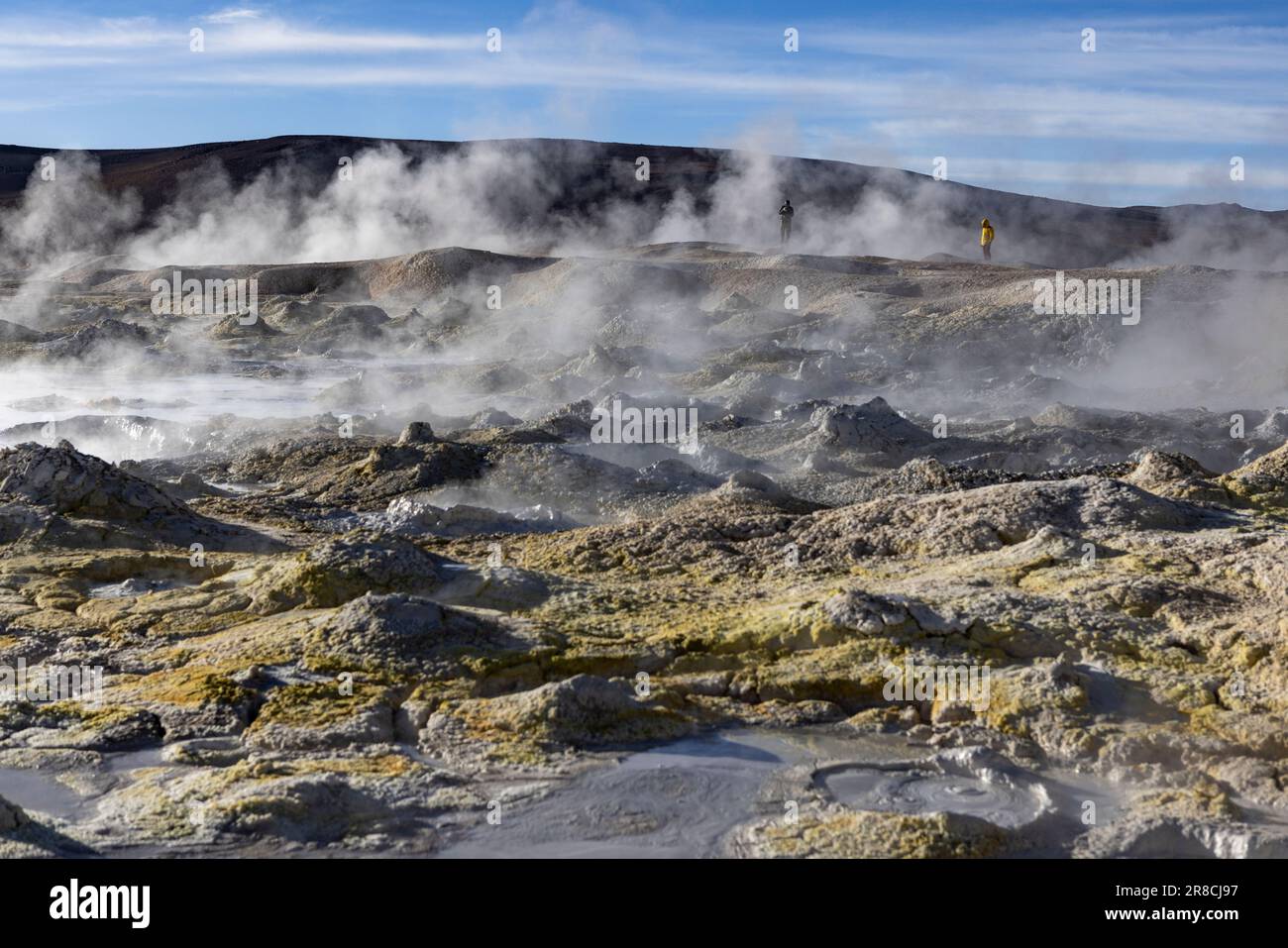 Stunning geothermic field of Sol de Mañana with its steaming geysers ...