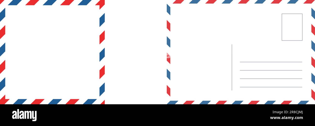 Vintage airmail postcard back template with diagonal blue and red ...
