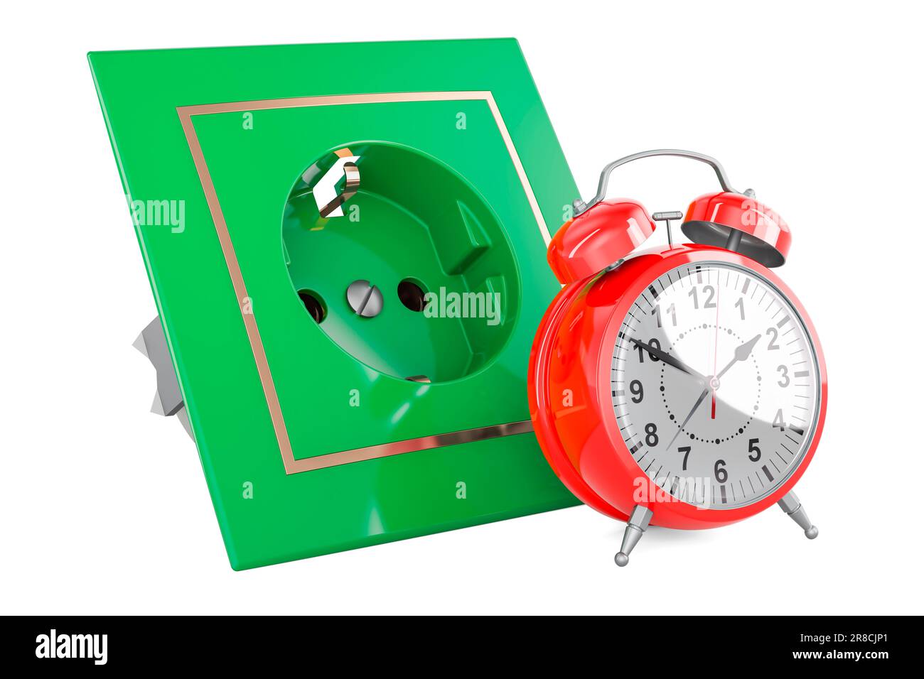 Electric socket with alarm clock, 3D rendering isolated on white ...
