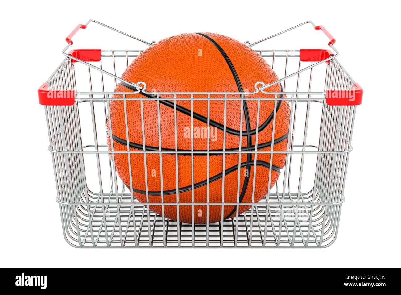 Basketball ball inside shopping basket, 3D rendering isolated on white ...