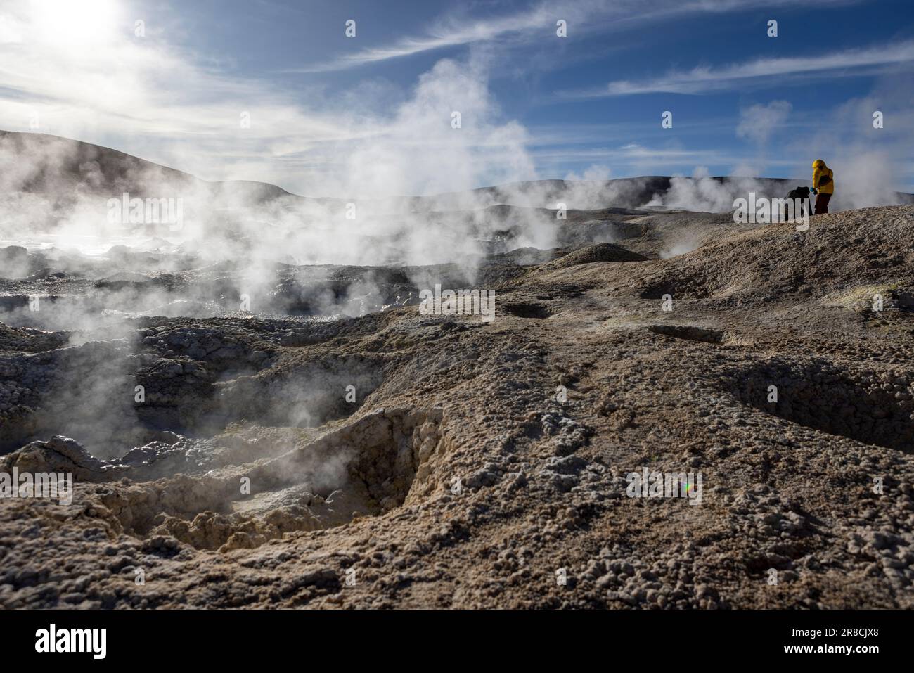 Stunning geothermic field of Sol de Mañana with its steaming geysers ...