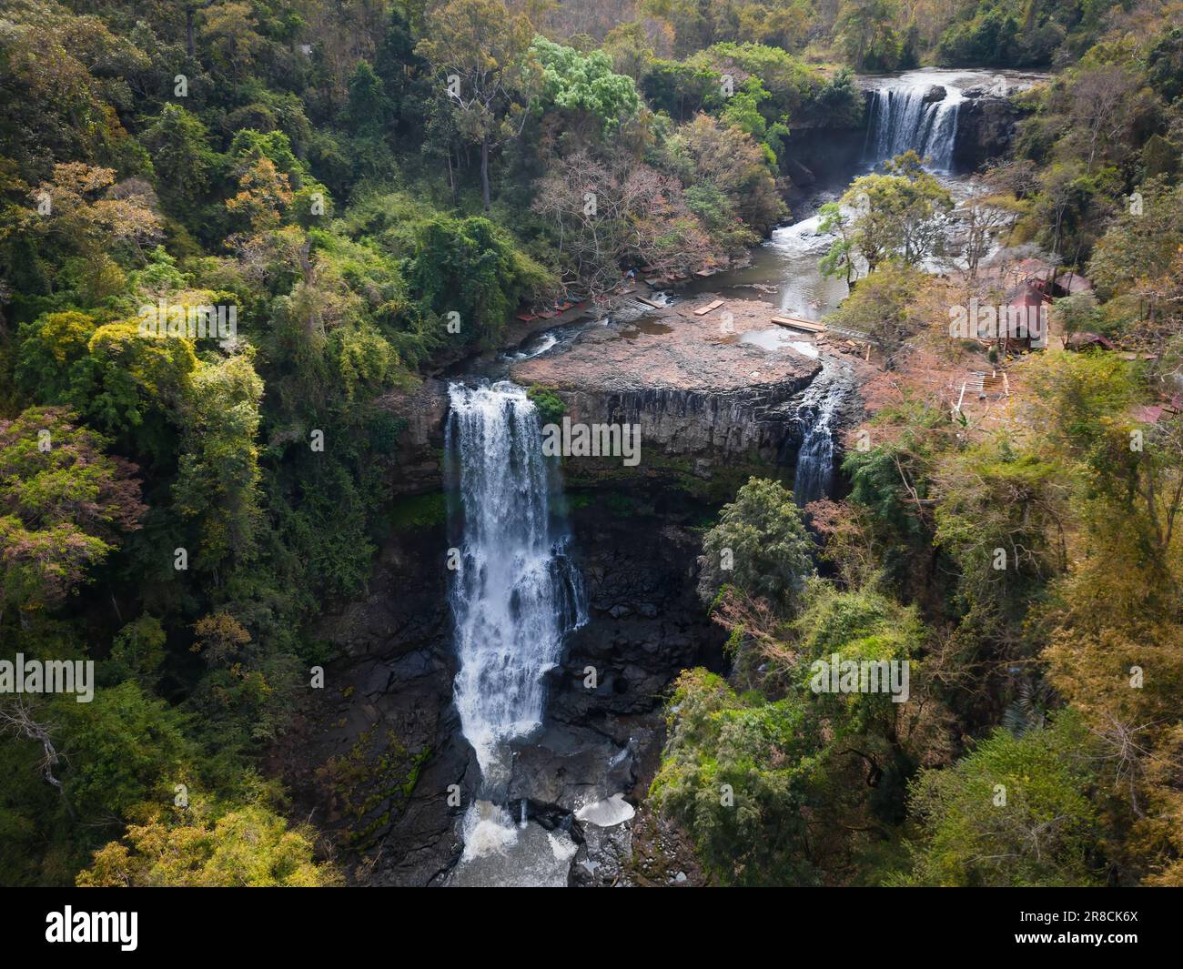 The Bousra waterfall with long exposure in the daylight in Cambodia ...