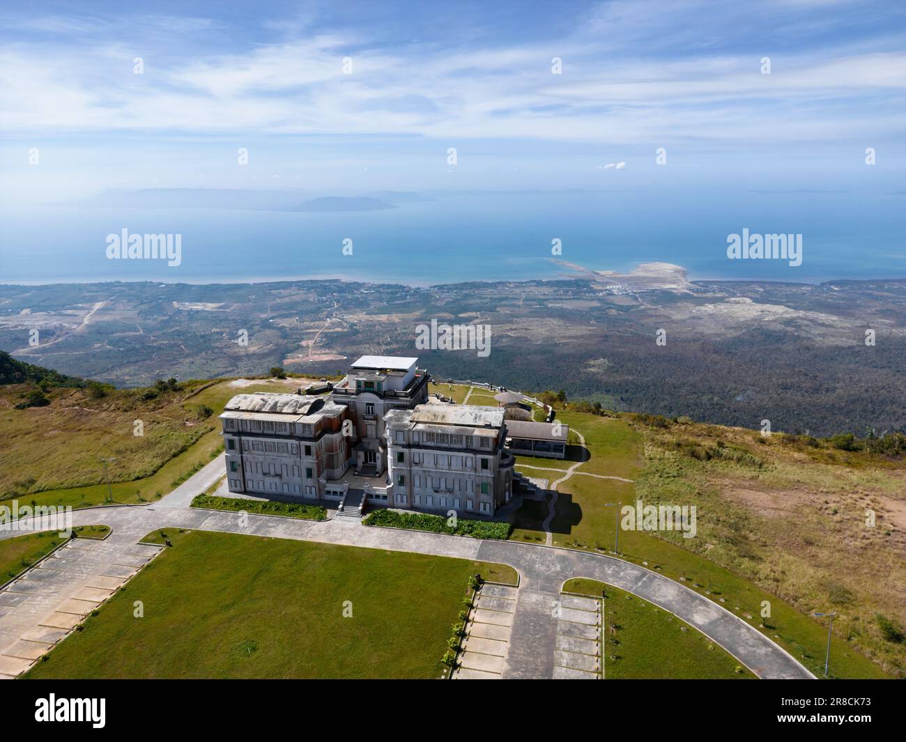 A drone view of Le Bokor Palace in Bokor National Park, Cambodia Stock ...