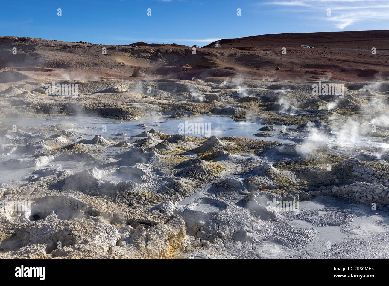 Stunning geothermic field of Sol de Mañana with its steaming geysers ...