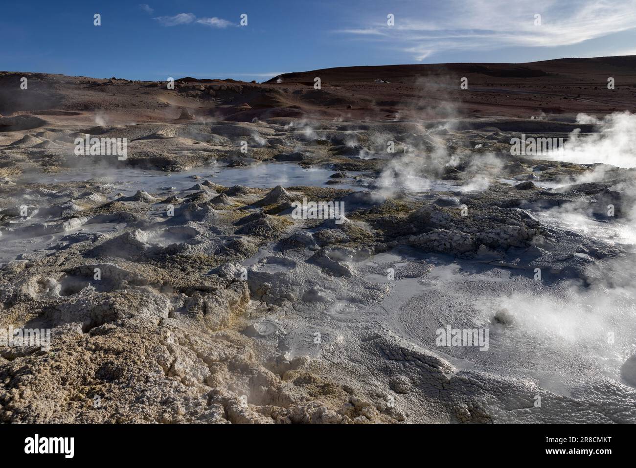 Stunning geothermic field of Sol de Mañana with its steaming geysers ...