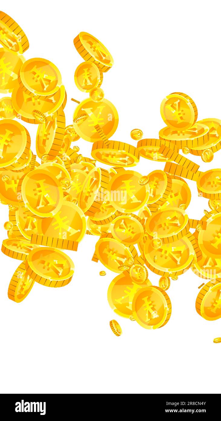 Chinese yuan coins falling. Scattered gold CNY coins. China money ...
