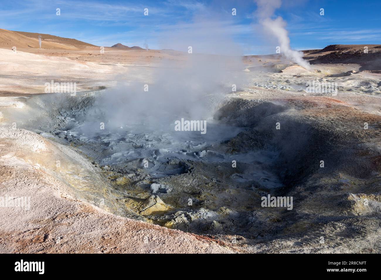 Stunning geothermic field of Sol de Mañana with its steaming geysers ...