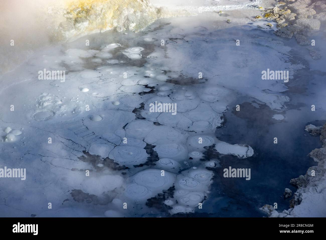 Stunning geothermic field of Sol de Mañana with its steaming geysers ...