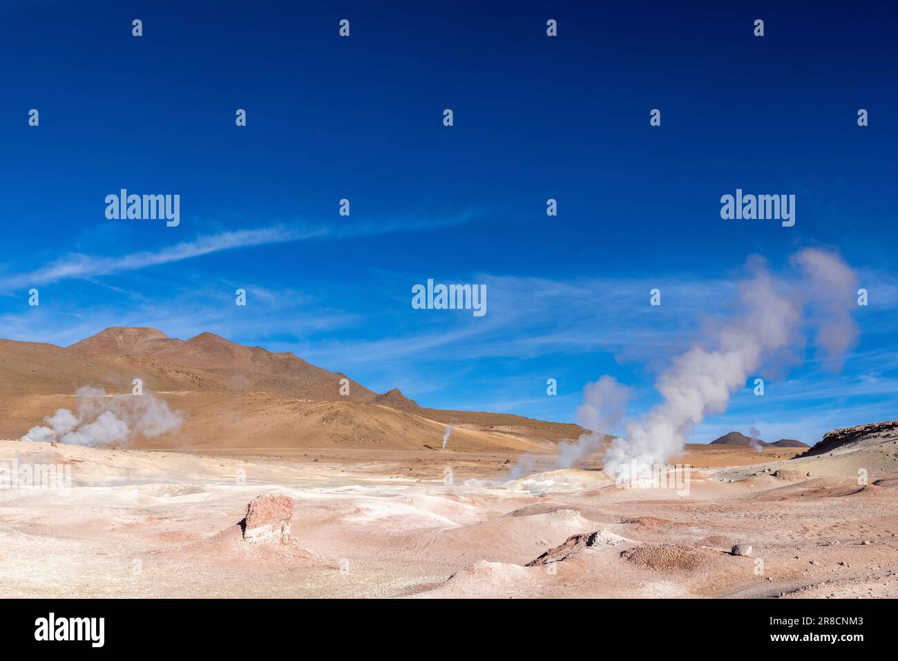 Stunning geothermic field of Sol de Mañana with its steaming geysers ...