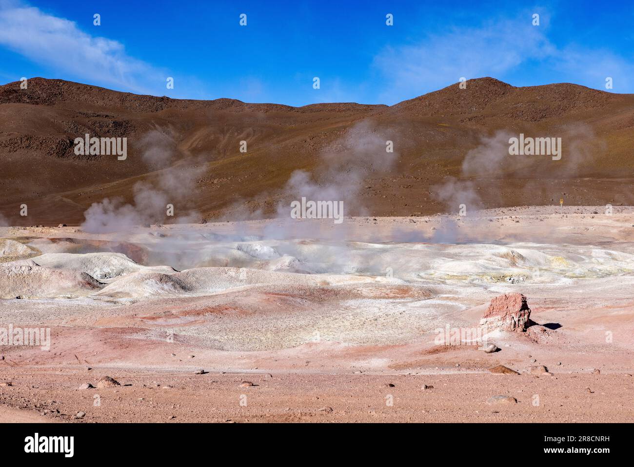Stunning geothermic field of Sol de Mañana with its steaming geysers ...