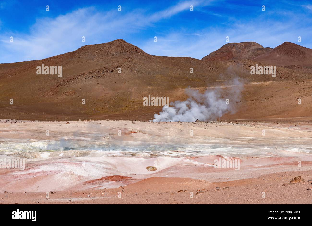Stunning geothermic field of Sol de Mañana with its steaming geysers ...