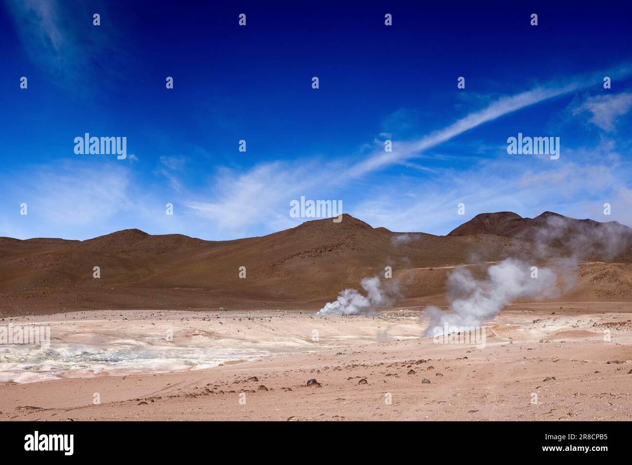 Stunning geothermic field of Sol de Mañana with its steaming geysers ...