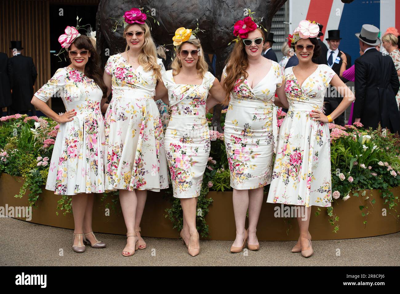 Ascot, Berkshire, UK. 20th June, 2023. Singers the Tootsie Rollers wear ...