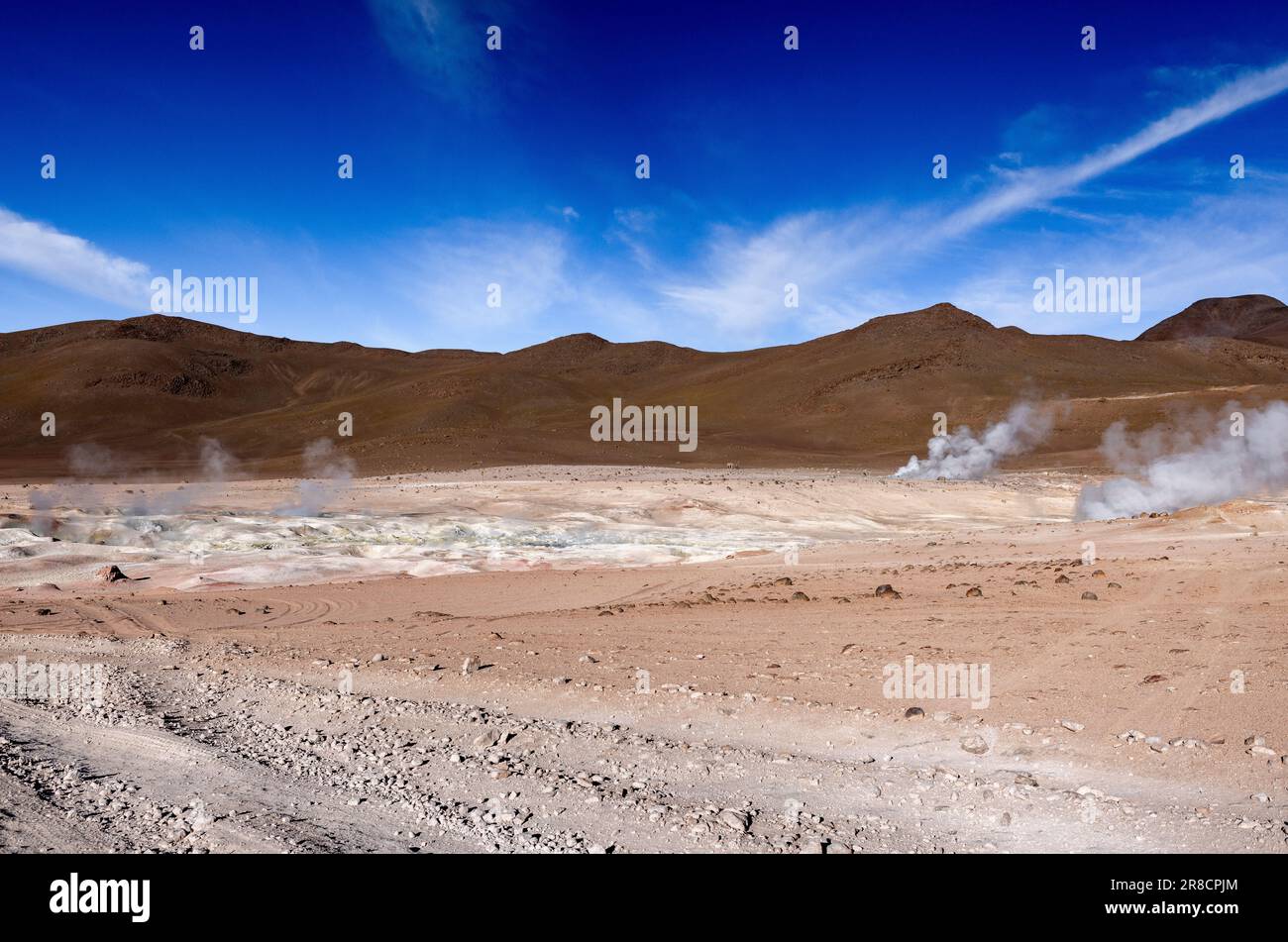 Stunning geothermic field of Sol de Mañana with its steaming geysers ...