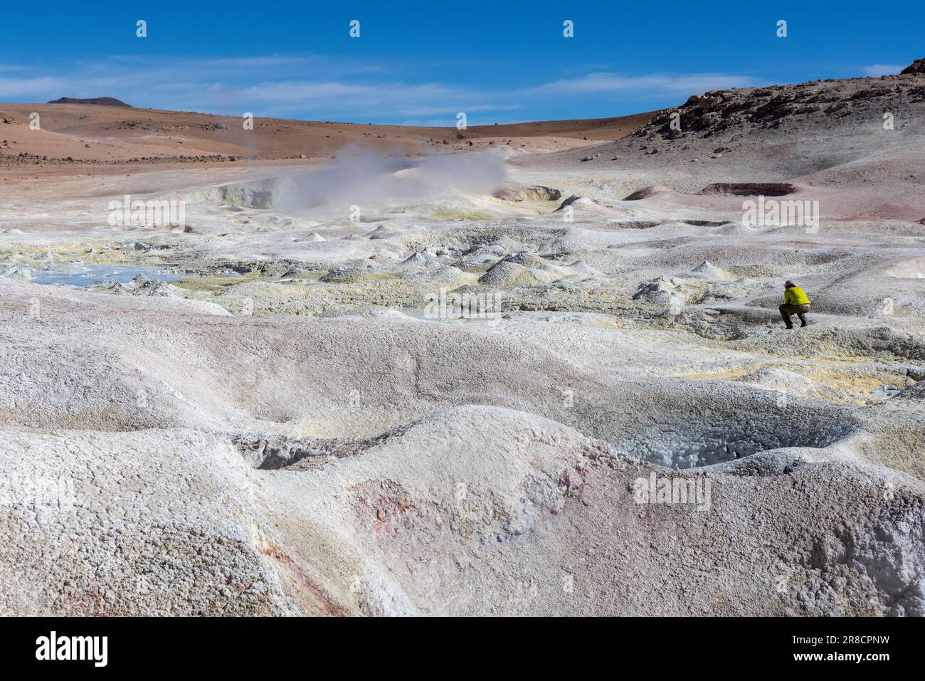 Stunning geothermic field of Sol de Mañana with its steaming geysers ...