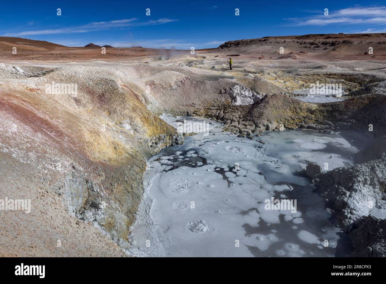 Stunning geothermic field of Sol de Mañana with its steaming geysers ...