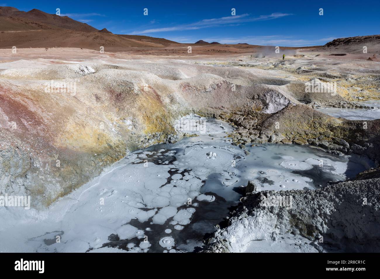 Stunning geothermic field of Sol de Mañana with its steaming geysers ...