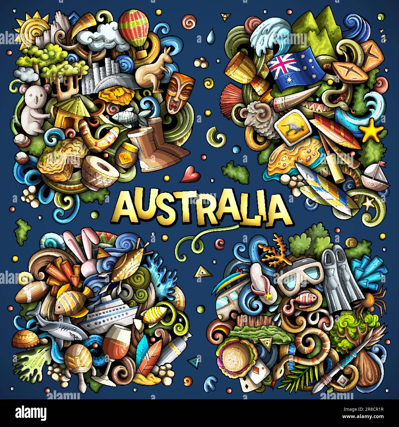 Australia cartoon vector doodle designs set. Colorful detailed ...