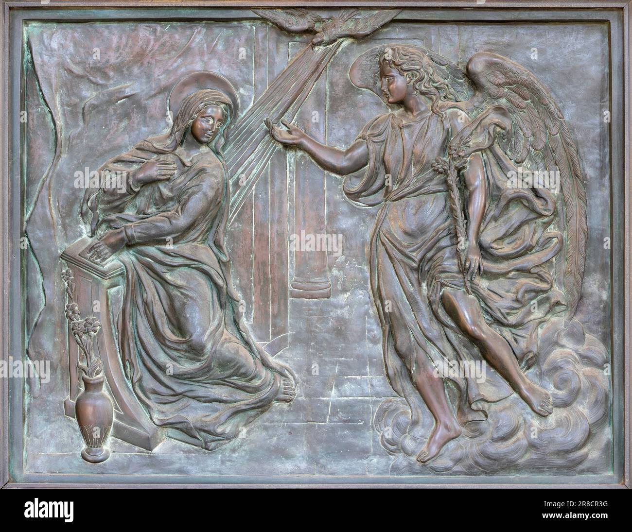 NAPLES, ITALY - APRIL 22, 2023: The bronze relief of Annunciation on ...