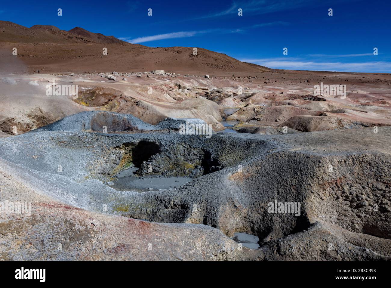 Stunning geothermic field of Sol de Mañana with its steaming geysers ...